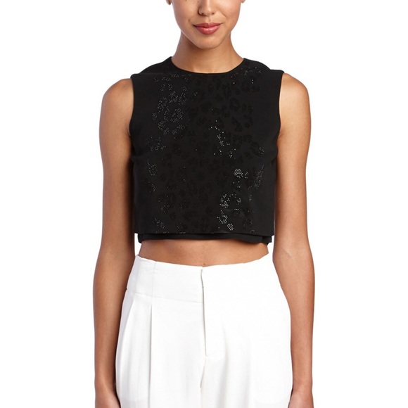 A.L.C. | Tops | Alc Black Embellished Julian Silk Print Crop | Poshmark